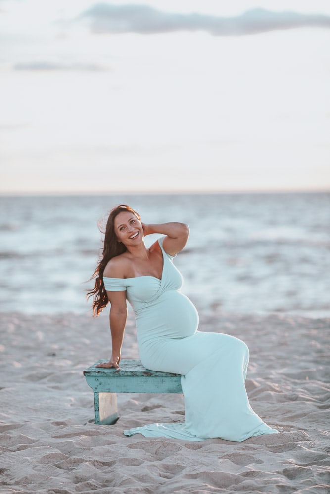Maternity Photoshoot On The Beach At Sunrise | Fit Mommy In Heels